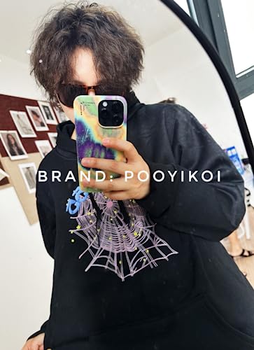 Hip Hop Spider Web Print Hoodie Men Women Spider Sweatshirts Pullover Y2k Clothes Sudaderas Tops (black,L,Large)