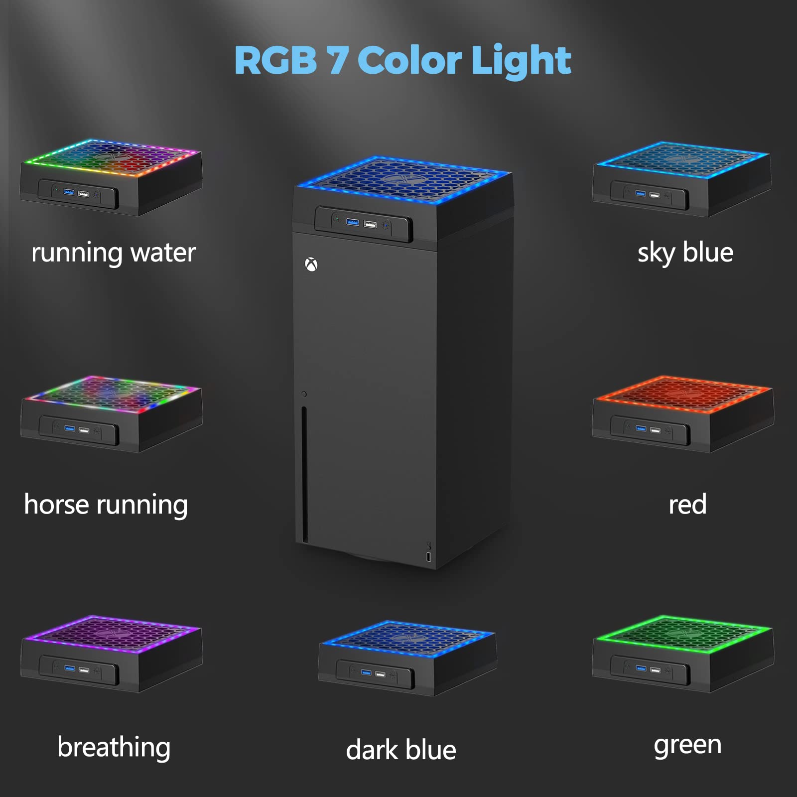 Cooling Fan for Xbox Series X Console with Colorful Light Strip,Dust Cover,Rubber Dust Plugs,12 inch Adjustable Speed Low Noise Top Fan with RGB LED Lights,2 USB Port & Touch Switch