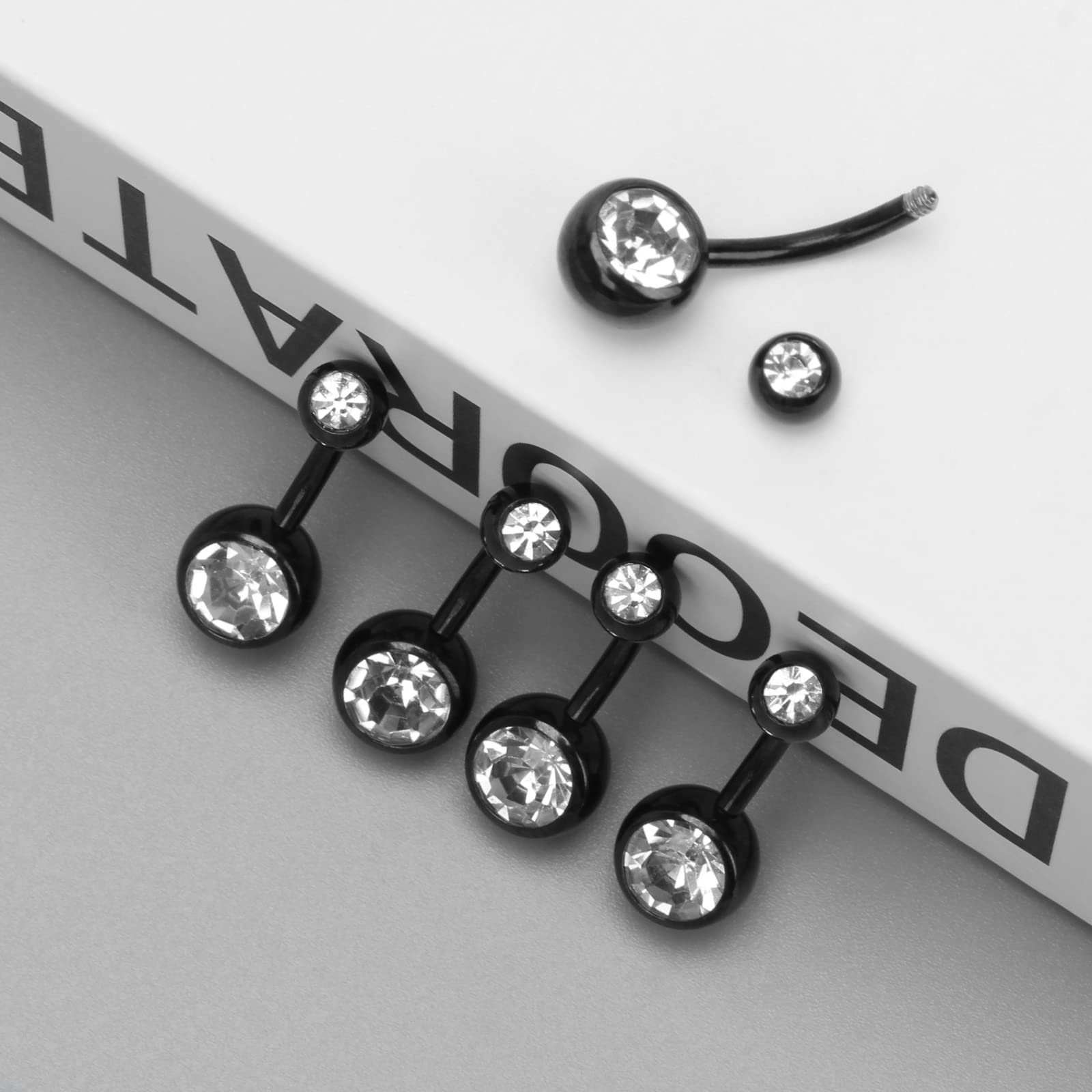 CrazyPiercing 10PCs 316L Surgical Grade Steel Rhinestone Belly Button Navel Ring Bar 23x8mm (Gold)