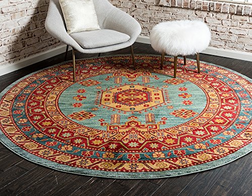 Unique Loom Sahand Collection Area Rug - Shapur (8' Round, Light Blue/ Light Brown)