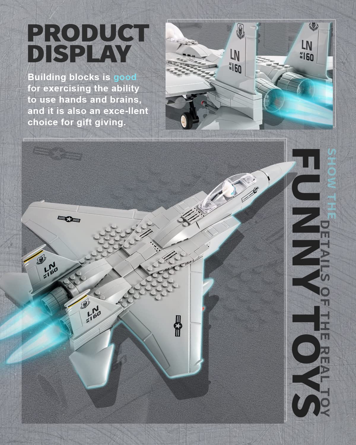 dOvOb Military F-15 Eagle Fighter Jet Building Blocks Set, Army Plane Toys as Gift for Kids or Adult (270 Pieces)