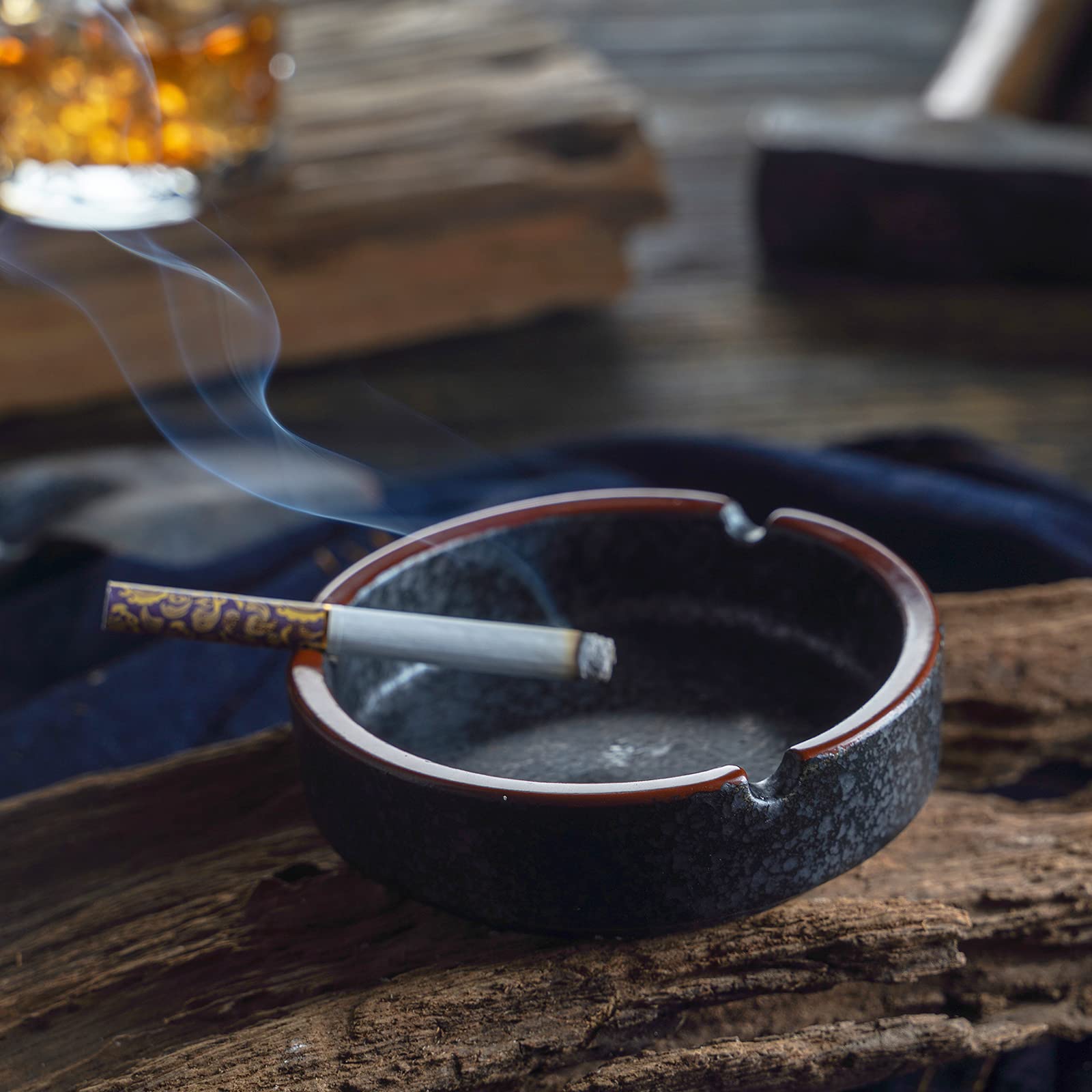 Ceramic Ashtray,Home Ashtray,Ashtray,Cigarette Ashtray For Indoor Or Outdoor Use,Coffee bar ashtray,Cool Lava Dazzling Black Ashtray