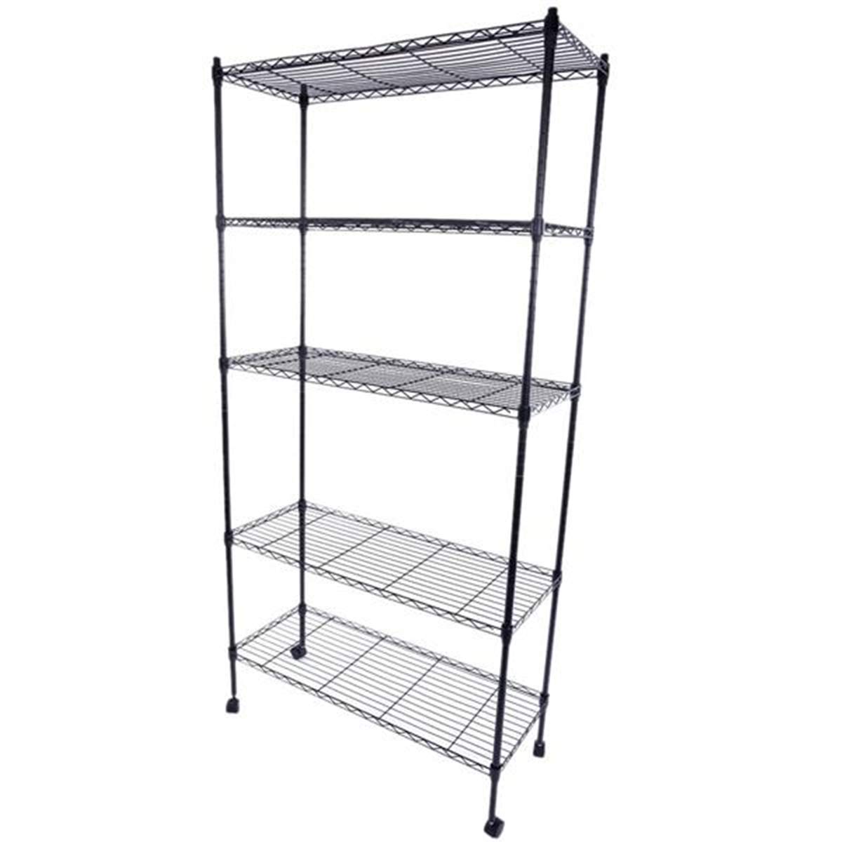 MAXMYE 5-Layer Iron Shelf, Shelving Storage Unit on 1.5'' Wheel Casters, Metal Organizer Wire Rack, Plastic Coated Storage Cabinet (35.43" x 13.78" x 65") for Living Bedroom/Kitchen/Office