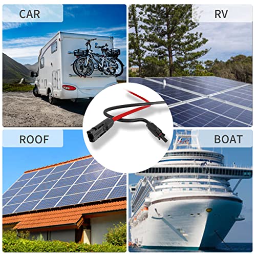 ELFCULB Solar Panel Extension Cable - 1Pair 10AWG 3FT Solar Extension Cable Black & Red, Solar Panel PV Cable Wire with Male/Female Connectors