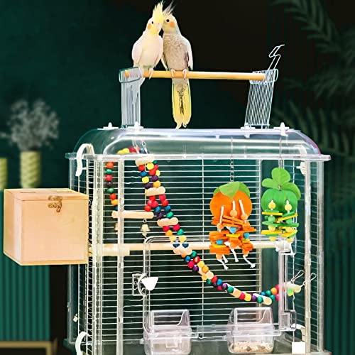 JSLZF Bird Chewing Toy for Cockatiel Conure Wood Block Toy Parrot Cage Toys Hanging Foraging Budgie Bite Toy for Parakeet Small (4PCS Fruit Shape)