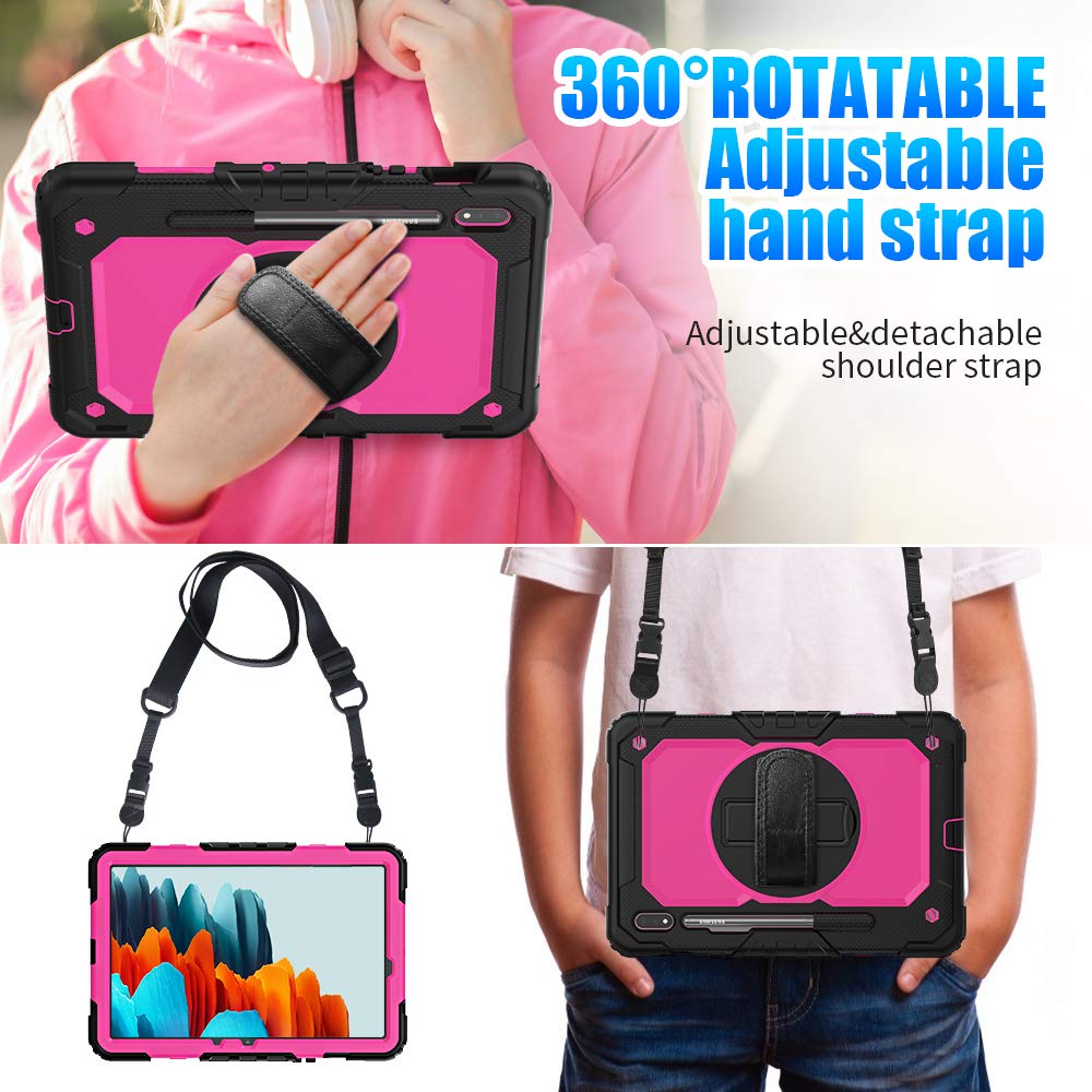 Case for Galaxy Tab S8/S7 11 Inch with Screen Protector Pen Holder Hand Strap Rotating Kickstand | Herize Heavy Duty Shockproof Rugged Case for Samsung Tab S8/S7 Model SM-SM-X700/X706/T870/T875/T878