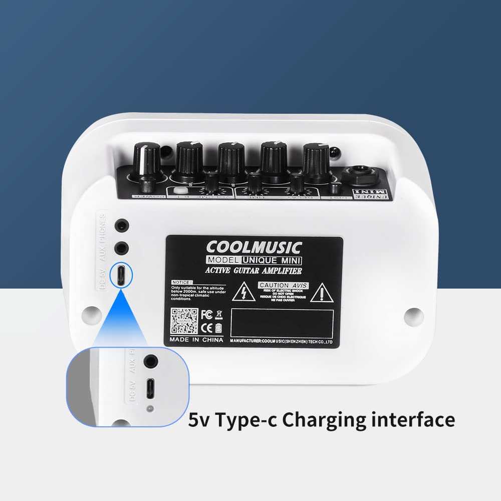Coolmusic 10 Watt Portable Rechargeable Bluetooth Electric Guitar Amplifier with Delay Effect, 3 Band EQ