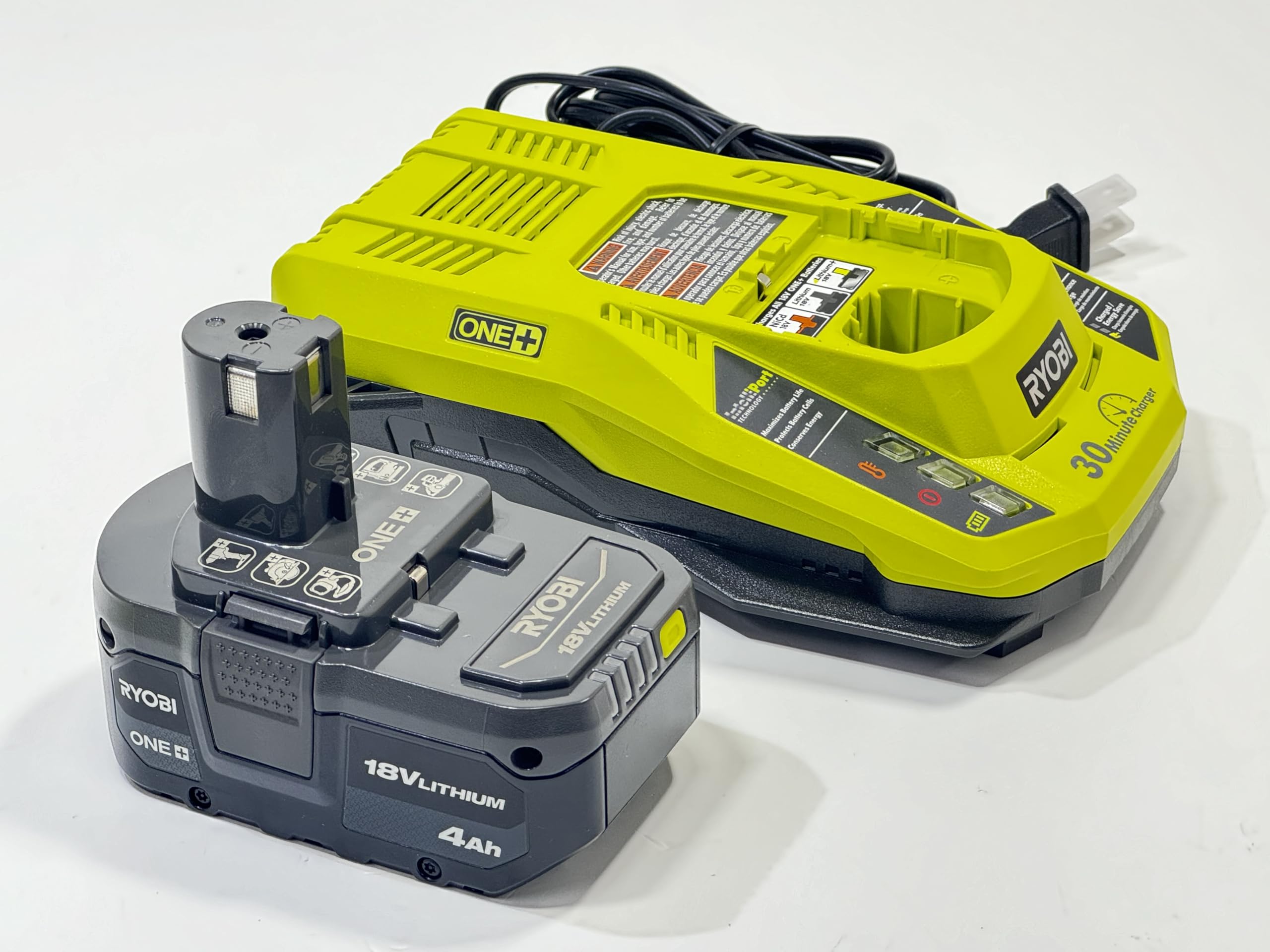 Ryobi P108 One+ 18V 4.0AH Lithium Ion Battery and P117 One+ Dual Chemistry Lithium Ion and NiCad Battery Charger (2 Piece Combo Set)