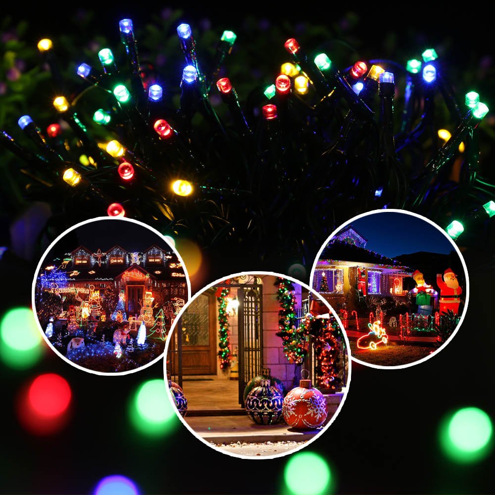 Qedertek Solar String Lights, 72ft 200 LED Fairy Lights, 8 Modes Ambiance Lighting for Outdoor, Patio, Lawn, Landscape, Garden, Home, Wedding (2 Pack, Multi-Color)