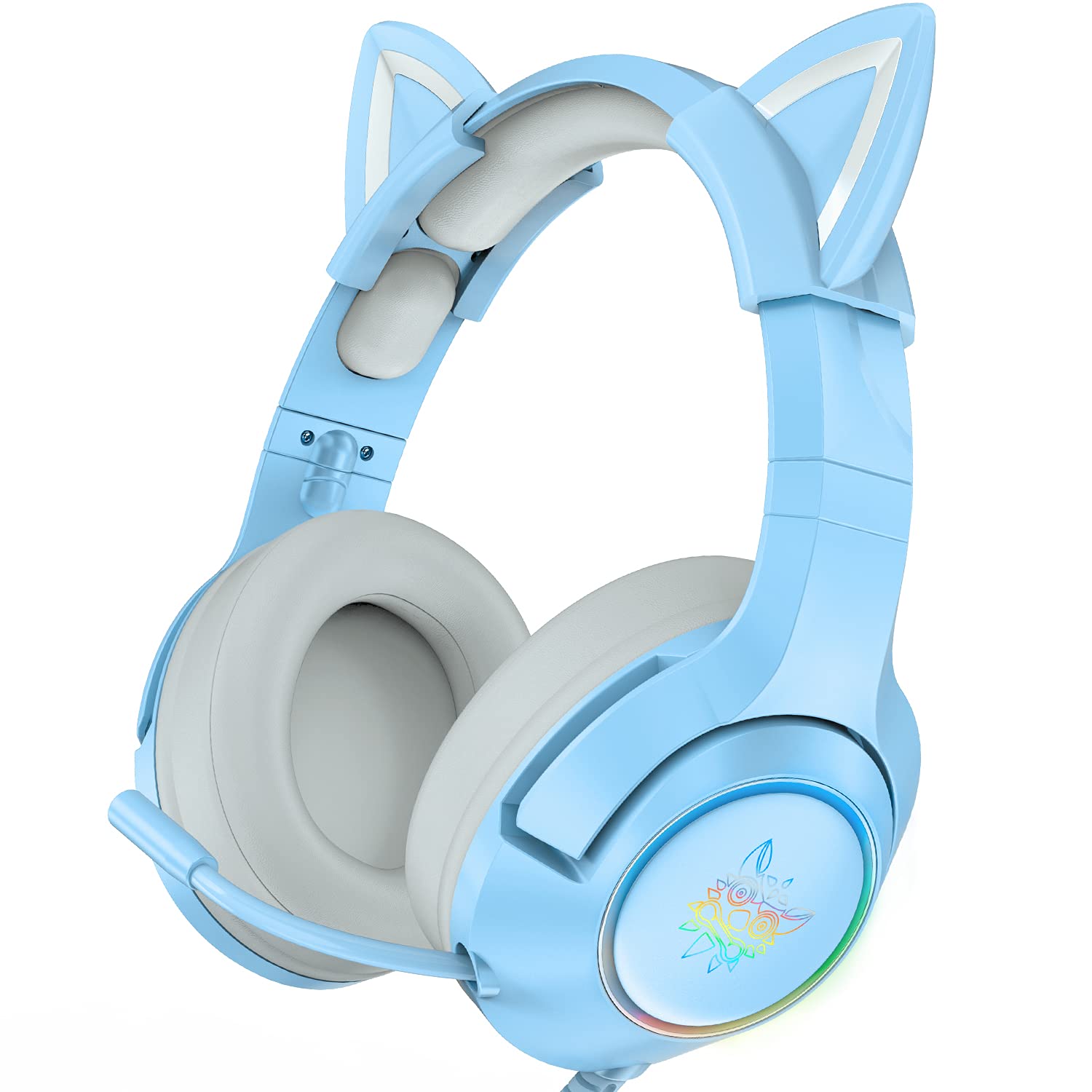 SIMGAL Blue Gaming Headset with Removable Cat Ears, Compatible with PC PS4 PS5 Xbox One(Adapter Not Included) Mobile Phones, with Surround Sound, RGB Backlight & Retractable Microphone