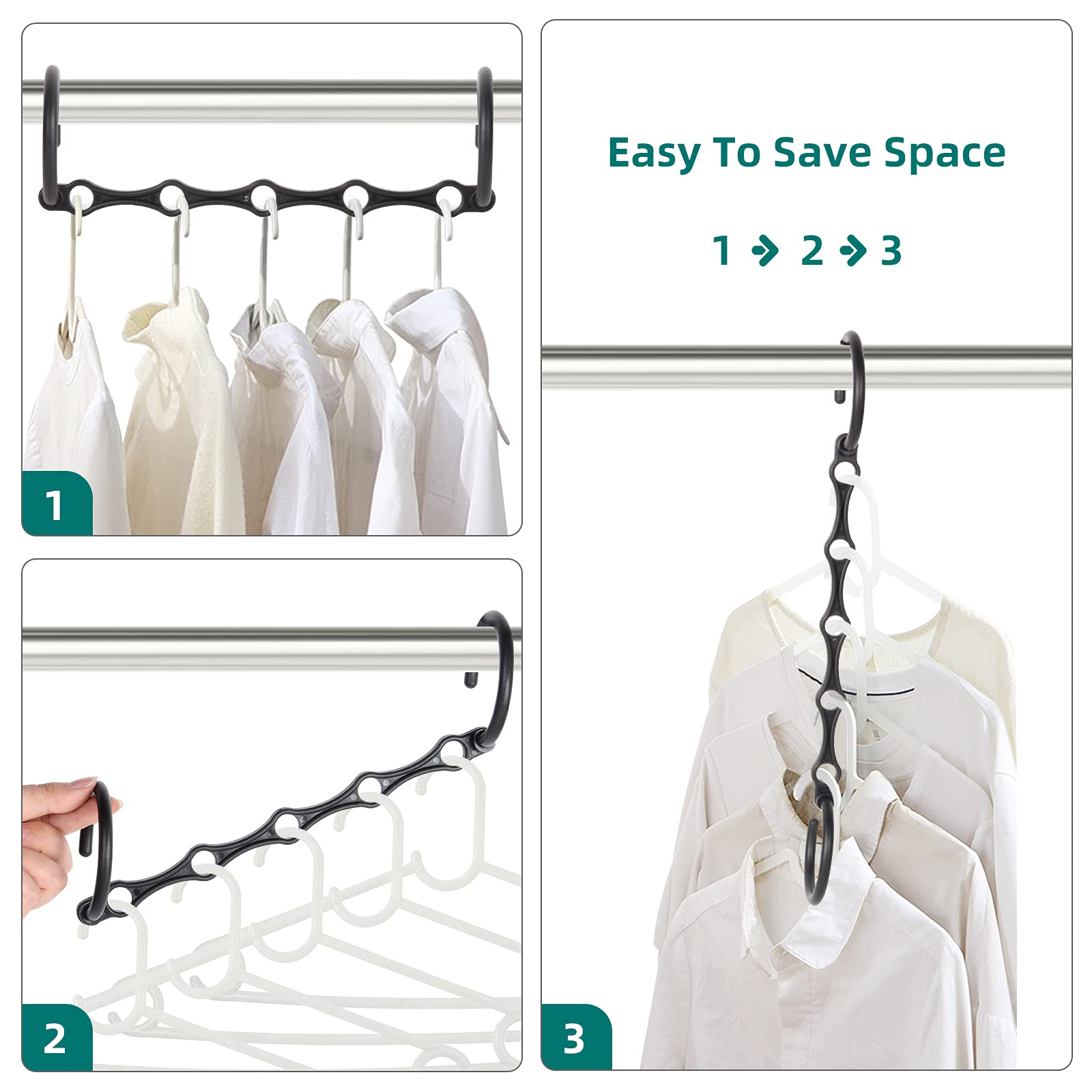 ZEDODIER Space Saving Hangers,Magic Hangers 10 Pack Sturdy Plastic Closet Space Saver Closet Organizer(Black)