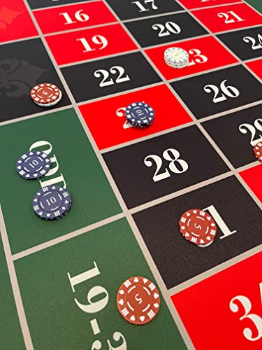 The Gaming Mat Company Roulette Table Mat for Casino Home Game Nights- Deluxe Vegas Roulette Table 35.5" x 71" x 0.12"- Big Mats Smooth Fabric Topper- Space for A Roulette Wheel- Double & Single Zero