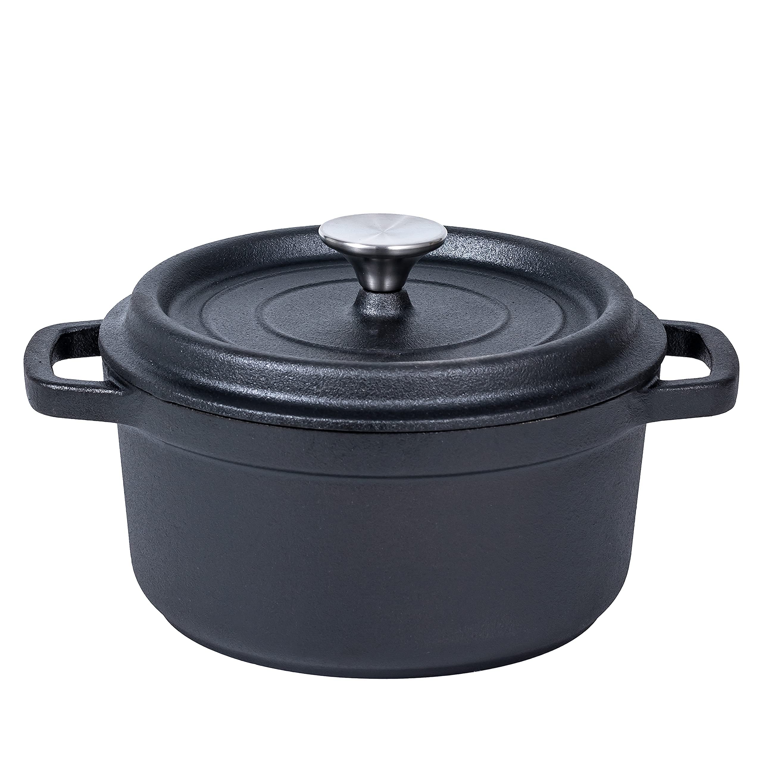 Bruntmor 4 Quart Pre-seasoned NonStick Cast Iron Dutch Oven With Handles, Lid And Silicone Accessories, 5.2 Qt Black Cast Iron Skillet with Loop handle, Cookware Braising Pan For Casserole