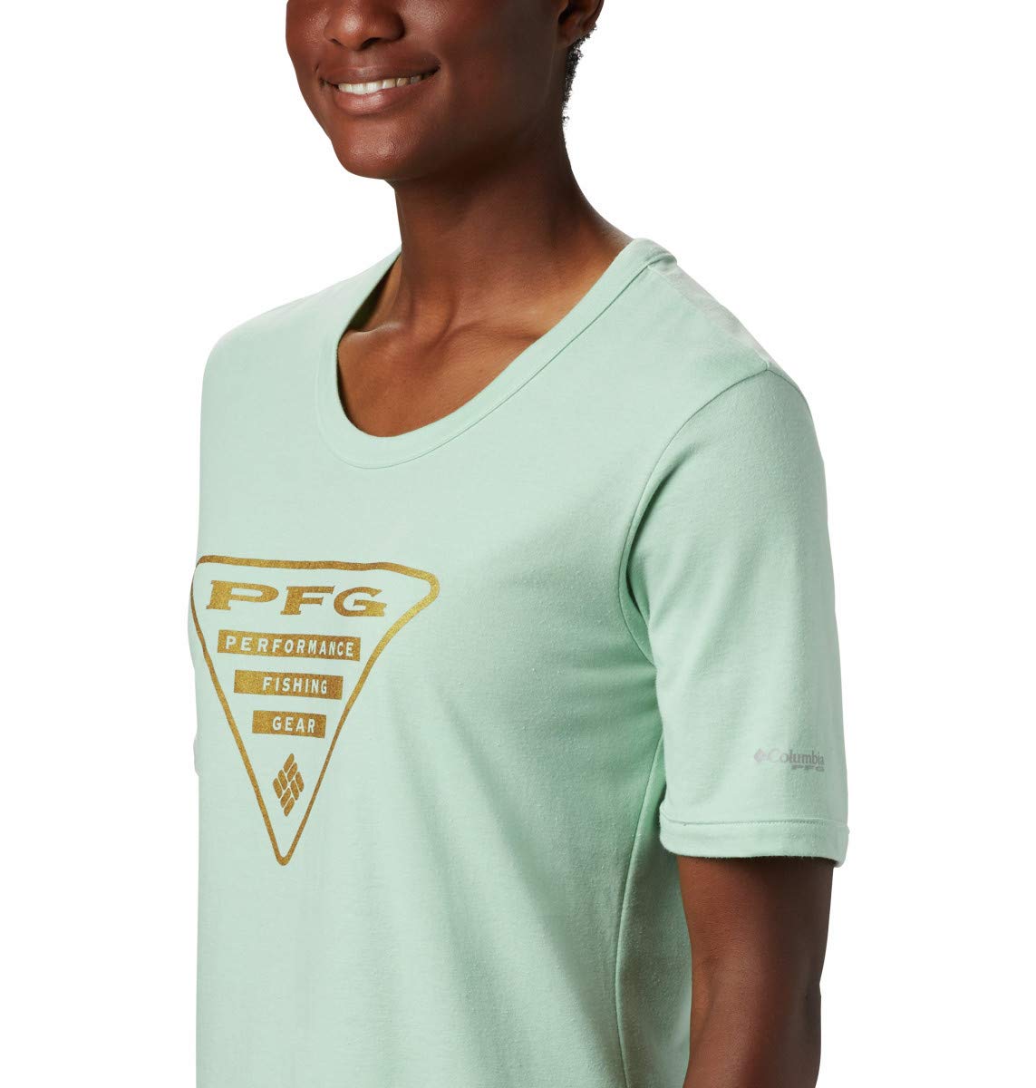 Columbia Women's PFG Triangle Tee Short Sleeve Shirt, New Mint/City Grey, X-Large