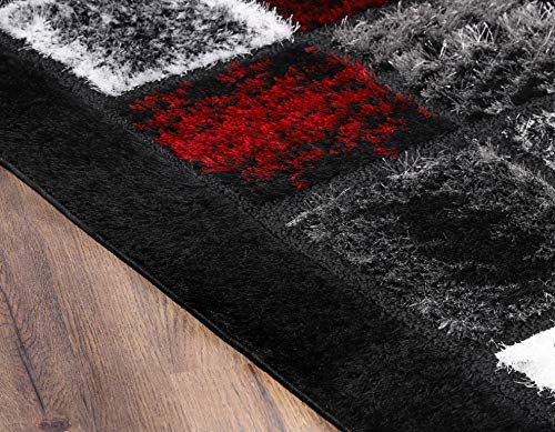 L'Baiet Rita Black Grey Red White Geometric Color Block Soft Shag Indoor 8' x 10' Area Rug