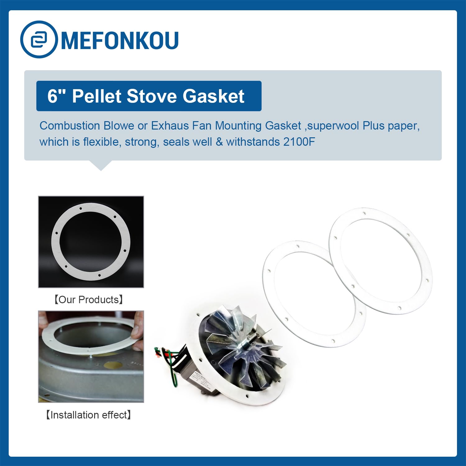 MEFONKOU 6" Pellet Stove White Gasket for Combustion Exhaust Fan Mounting Blower to Housing Seal with 100's and Most Pellet Stoves 2100J(3/pack)
