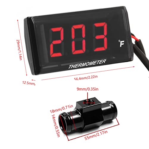 Digital Motorcycle Water Thermometer 32~248°F Temperature Range High Resolution Digital Display Motorcycle Thermometer Stable (Red)