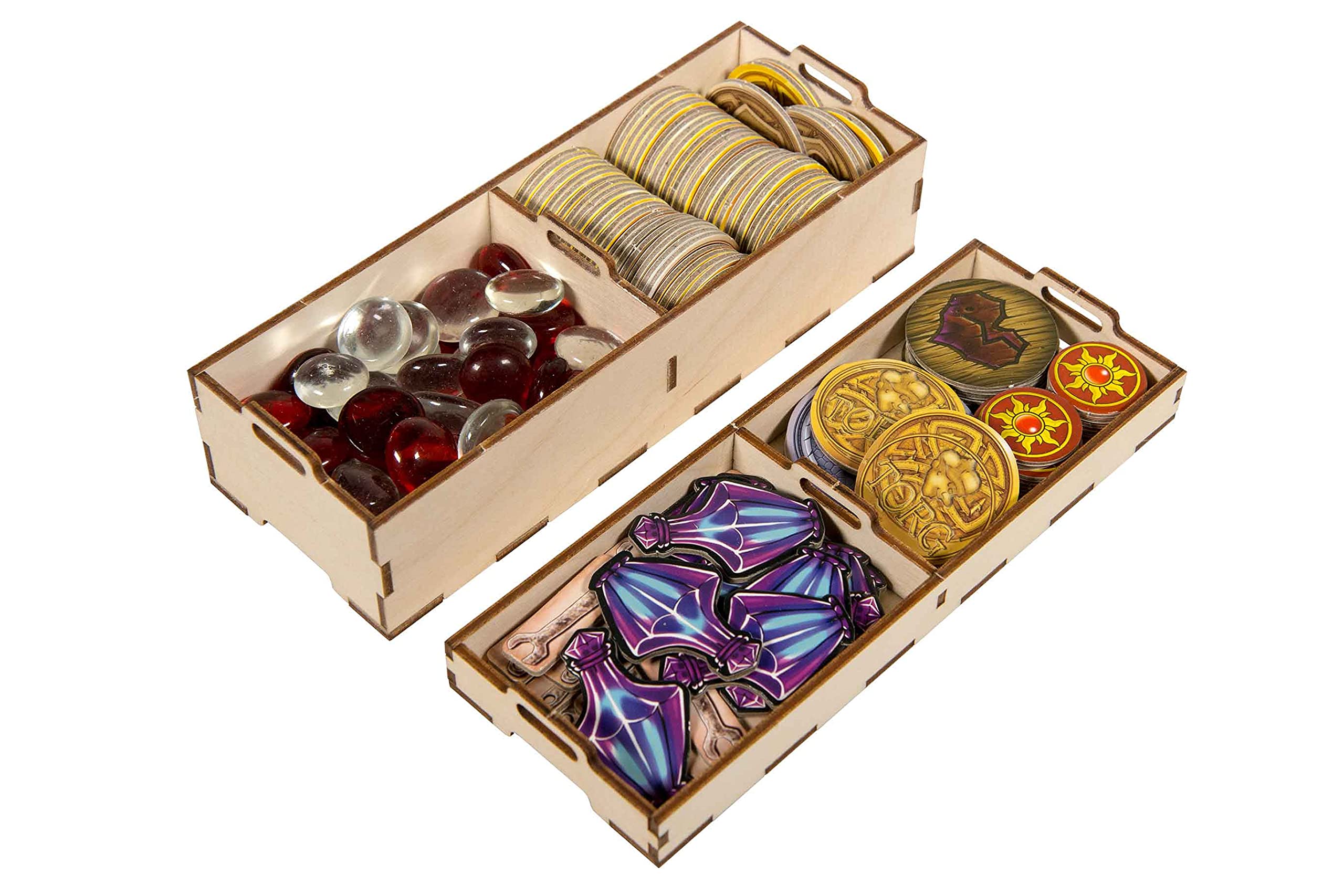 The Broken Token Game Organizer Compatible with Red Dragon Inn: The Character Trove - Wooden Game Organizing Box with Multiple Trays, Dividers and Rows
