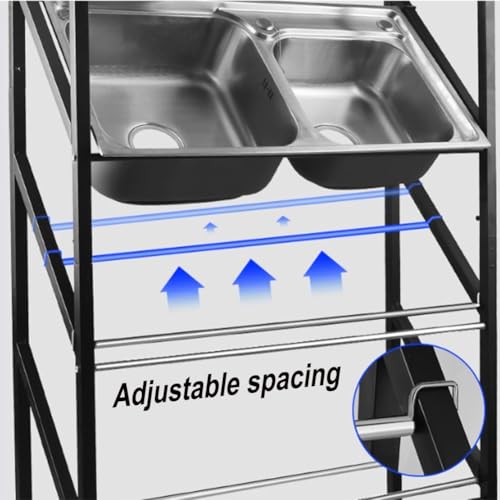 GRRICEPL Washing Hand Basin Display Rack, Kitchen Sink Commercial Shelves, Adjustable Width Universal Wheel Storage Rack,360° Swivel with Universal Wheels