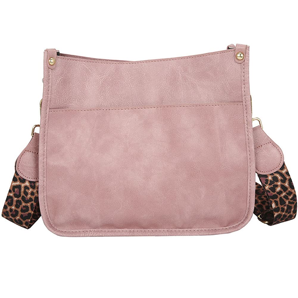 Vegan Leather Crossbody Bag Leopard Crossbody Purse Bags for Women Medium Size (Pink)