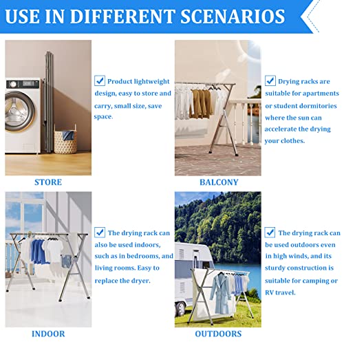 HJWTCQL 95IN Extra Large Clothes Drying Rack Folding Indoor,Drying Rack Clothing, Laundry Hanger Drying Racks,Stainless Steel Clothes Drying Racks Folding Indoor,Foldable Laundry Clothing Drying Rack