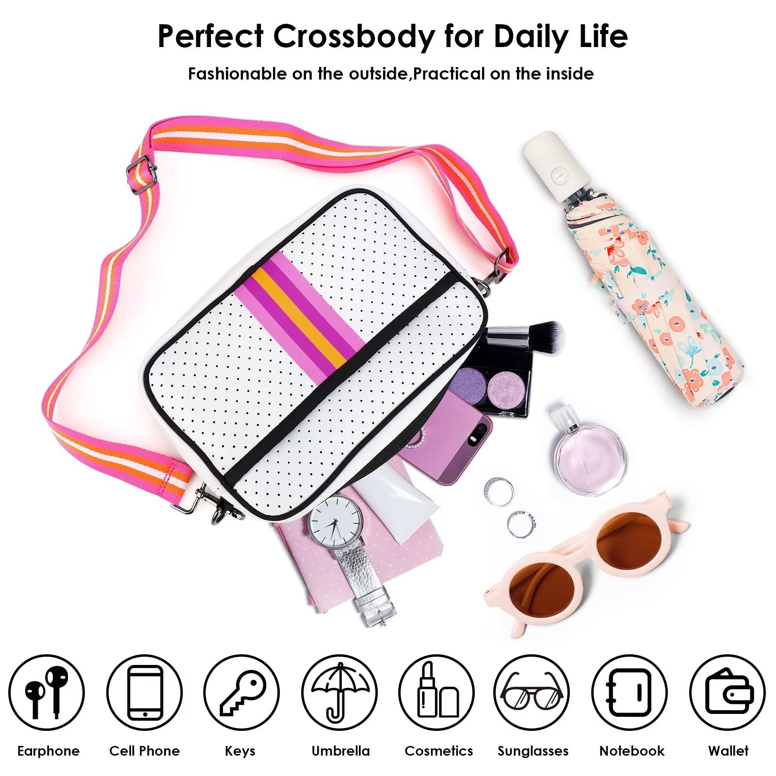 Colnic Women's Crossbody Handbags Small Crossbody Purses for Women Neoprene Pink Leopard with Adjustable Strap