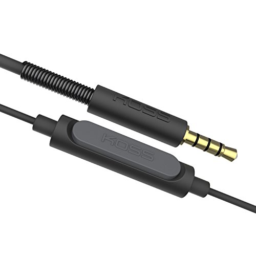 Koss KPH30iK On-Ear Headphones, in-Line Microphone and Touch Remote Control, D-Profile Design, Wired with 3.5mm Plug, Dark Grey and Black