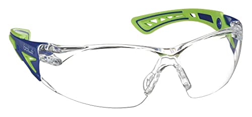 Bolle Safety Bollé Safety 40256, Rush+ Safety Glasses Platinum®,Blue & Green Frame, Clear Lenses