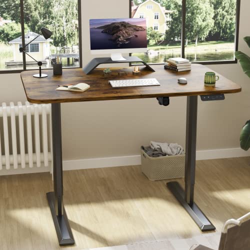 JUMMICO Standing Desk Electric Adjustable Desk Large 44 x 24 Sit Stand Up Desk Home Office Computer Desk Memory Preset with T-Shaped Metal Bracket and Holes for Routing Cables, Brown