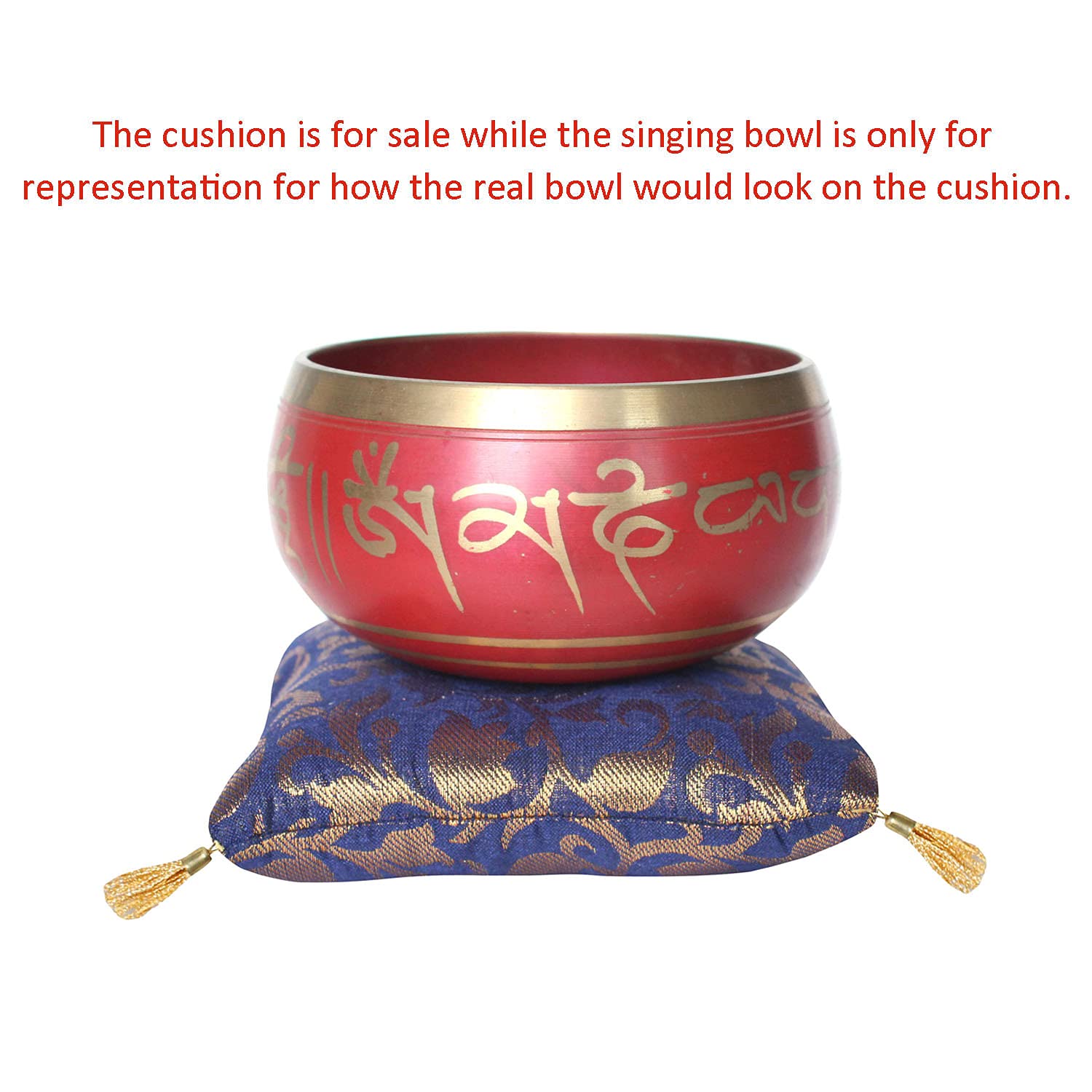 Singing Bowl Cushion For Tibetan Handmade Brocade Art Silk Square Cushions Home Decor Jewelry display (6" x 6" Inch, Navy Blue)