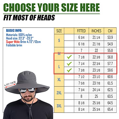 USHAKE Foldable Super Wide Brim Fishing Hat Bucket Safari Hat, UPF 50+ Sun Hat