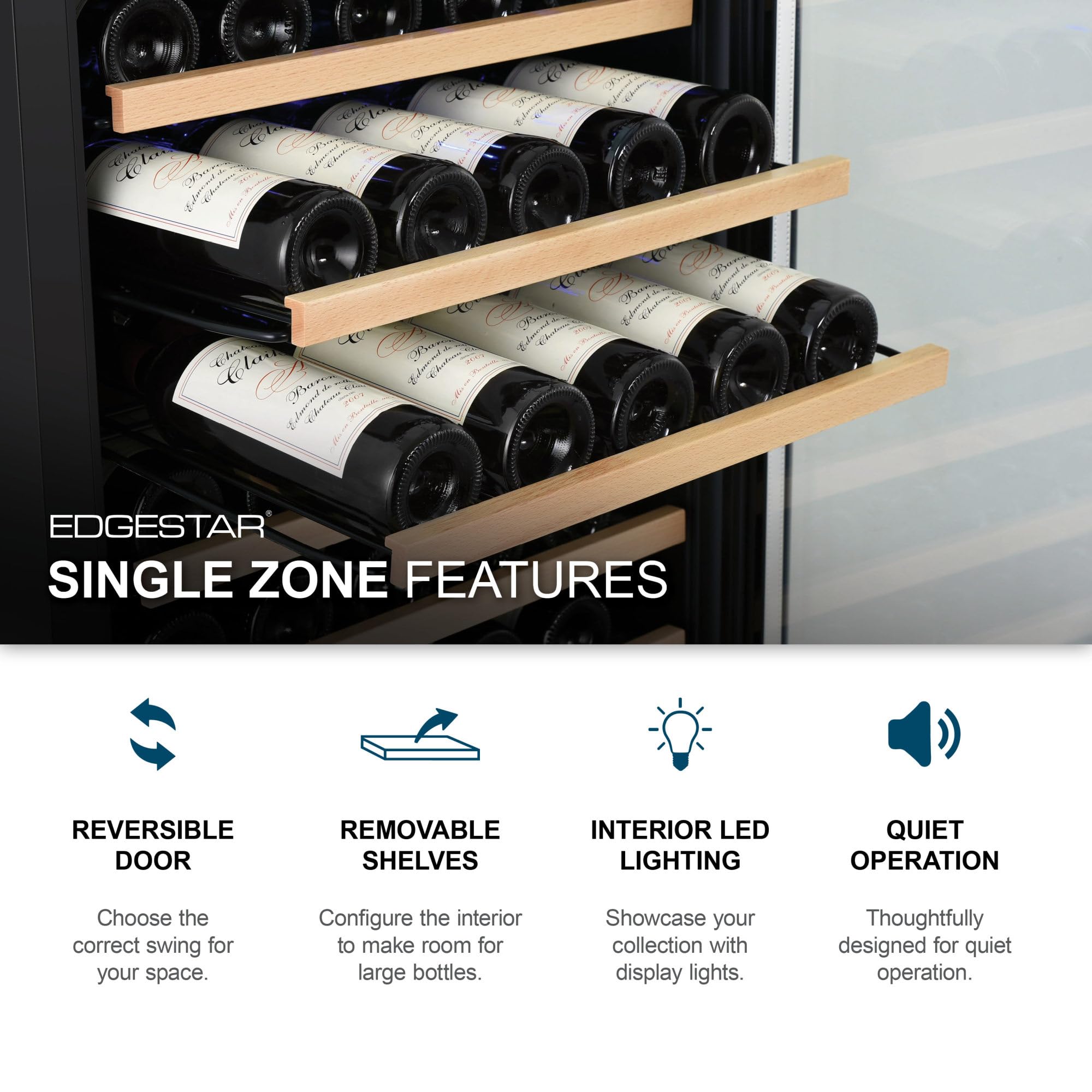 EdgeStar CWR1662SZ 24 Inch Wide 151 Bottle Capacity Free Standing Single Zone Wine Cooler with Even Cooling Technology