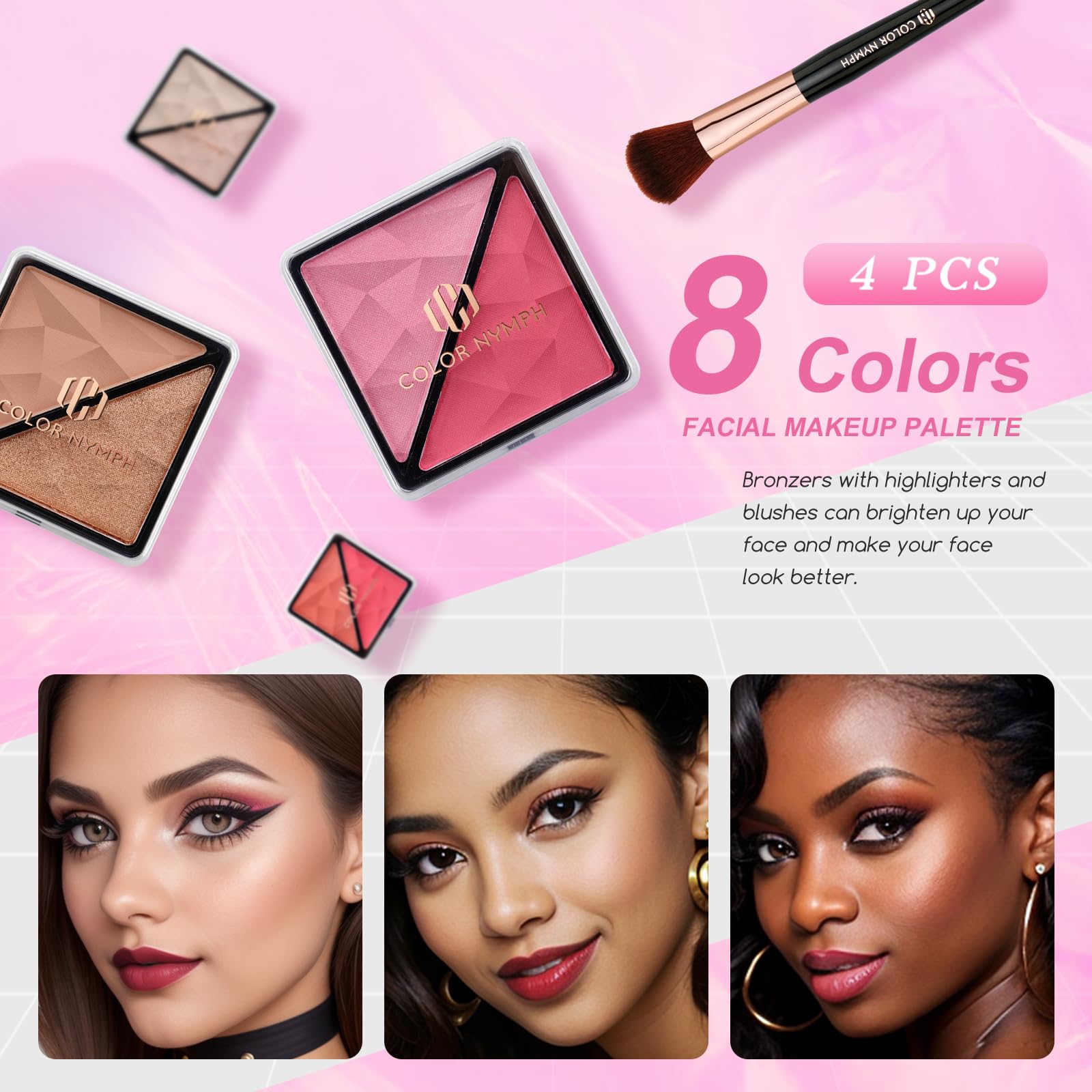 Color Nymph Beginner Makeup Kits For Teens With The Delicate Handbag Included Eyeshadow Palette Blushes Bronzer Highlighter Lipstick Brushes Mirror(Pink)