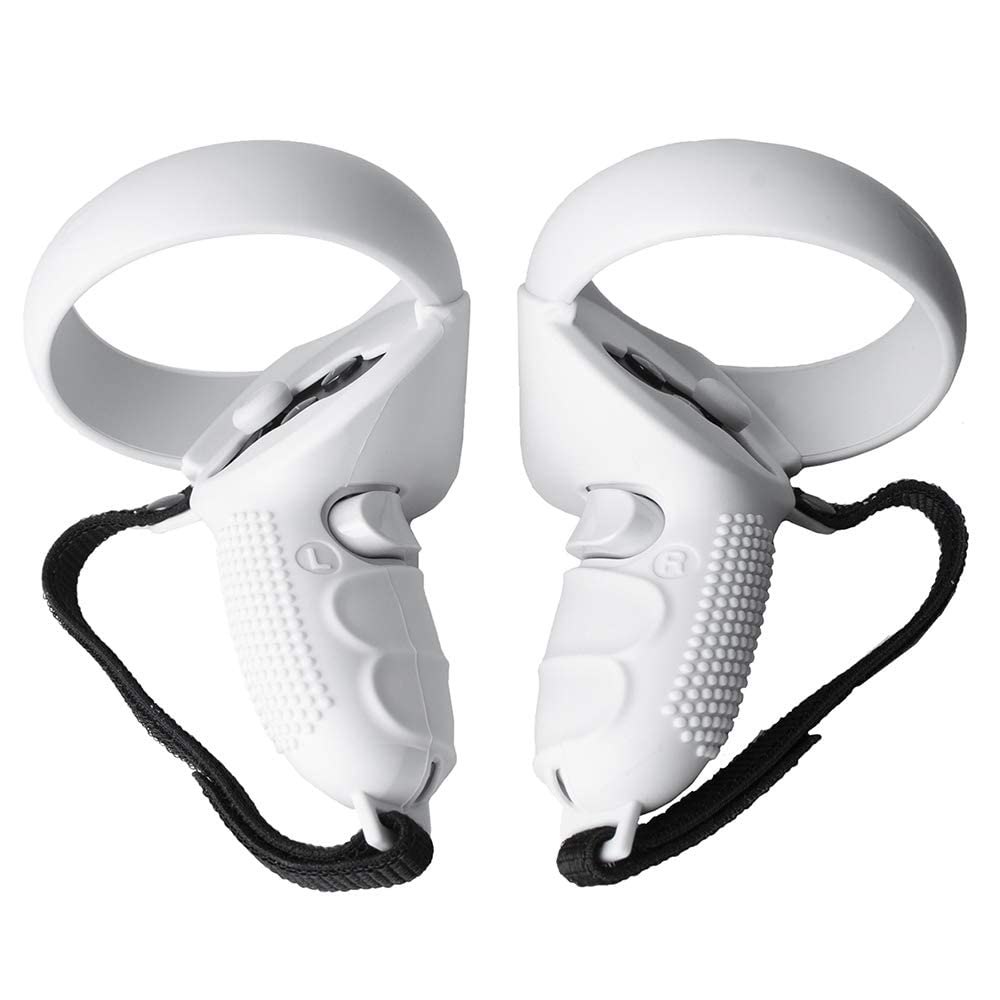 SINWEVR Touch Controller Grip Cover Compatible for Meta/Oculus Quest 2, Anti-Throw Handle Protecting Sleeve Quest 2 Accessories with Adjustable Knuckle Strap (White - Rabbit)
