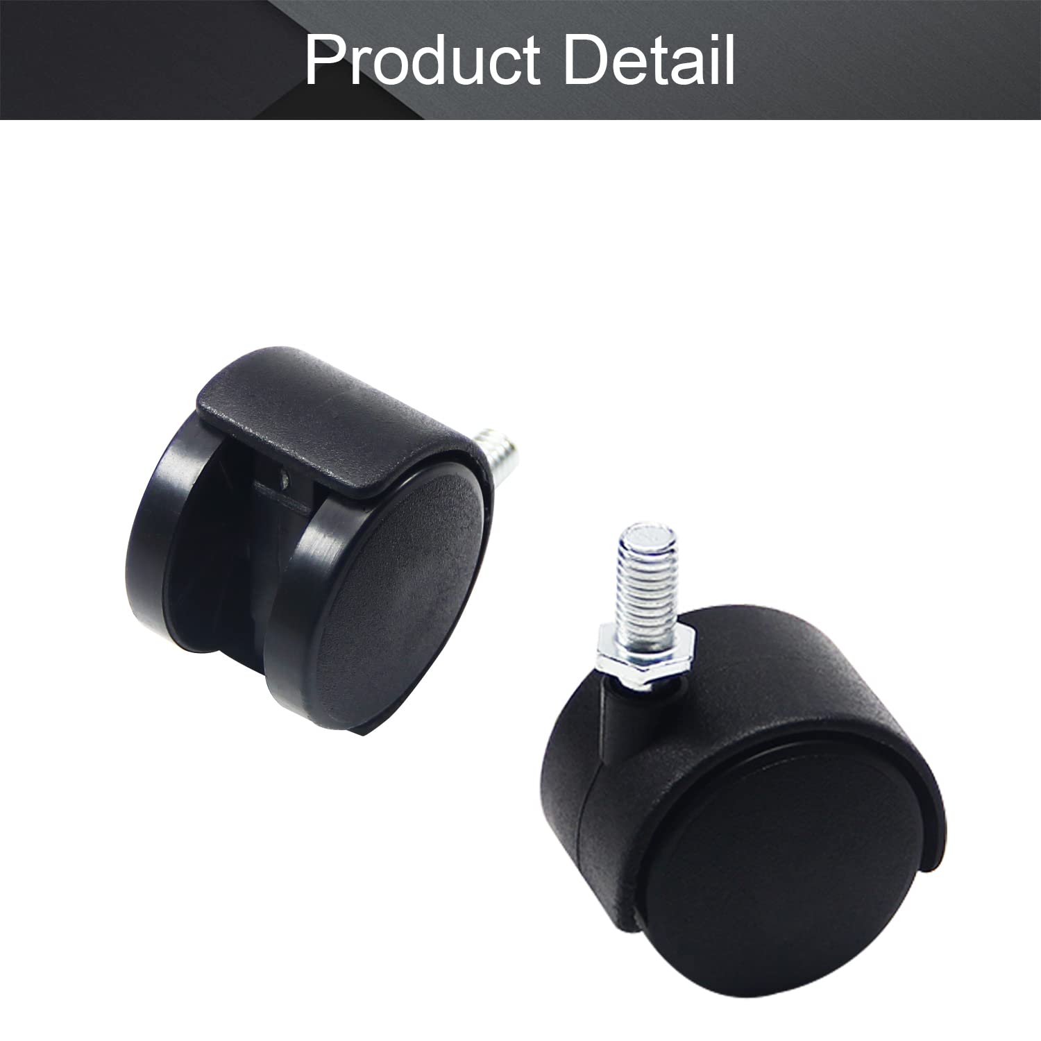 Caster Furniture,Rubbered Trolley Wheels , Castor Wheels,Furniture Casters,1.25 Inch 360 Degree Threaded Stem Caster Wheel, M8 x 13mm Black Tone 4pcs