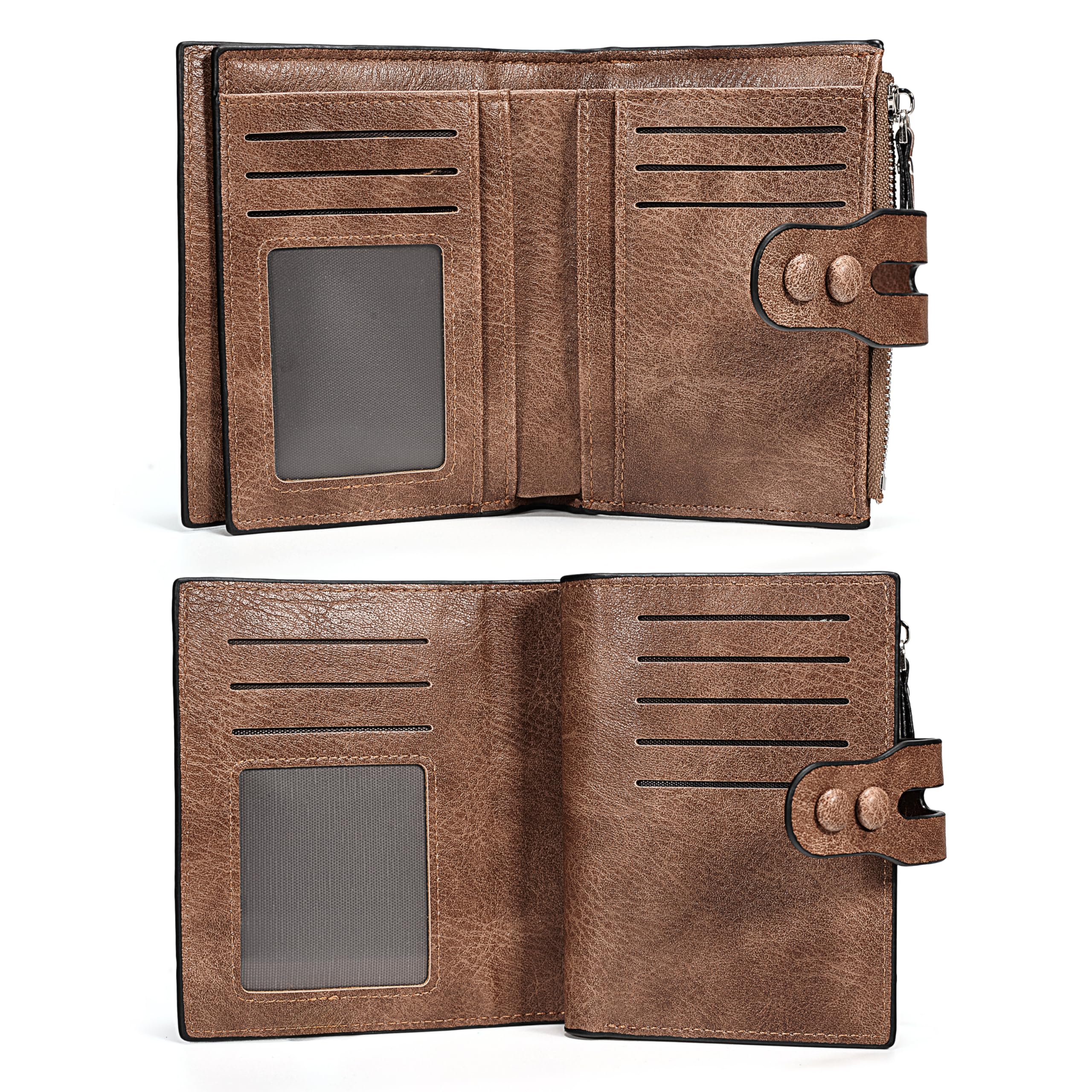 UTO Womens Wallet RFID Blocking PU Leather Bifold Snap Card Holder Money Coins Organizer Purse Brown