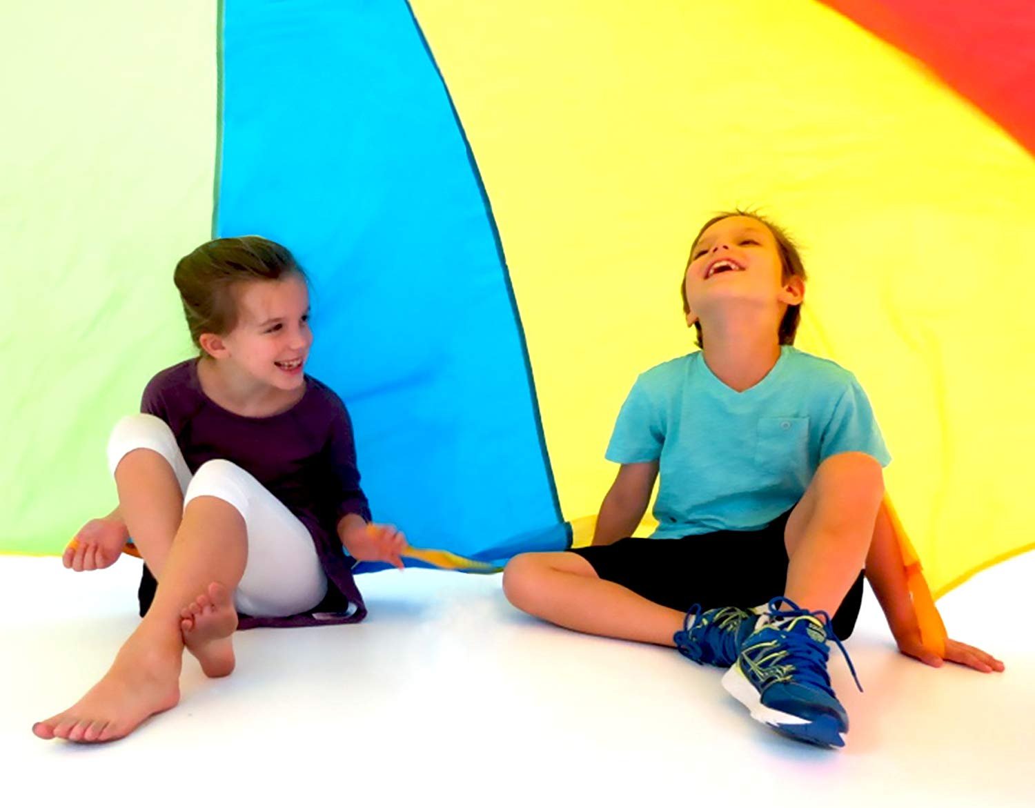 Play Platoon Rainbow Parachute Toy for Kids, 6 ft Play Parachute Game for Kids with 8 Handles, Parachute for Kids, PE Equipment for Elementary School Gym Class, Backyard/Indoor Play Equipment