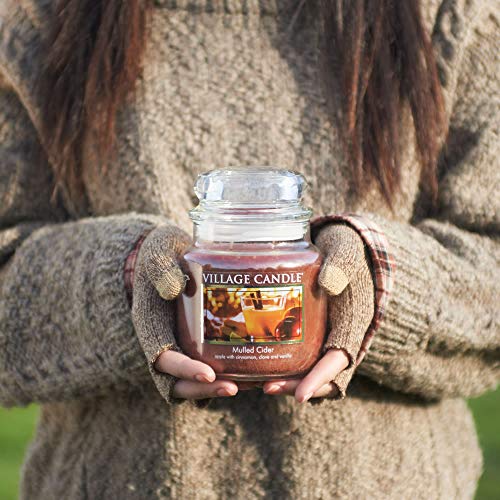 Village Candle Mulled Cider Medium Glass Apothecary Jar Scented Candle, 13.75 oz, Red