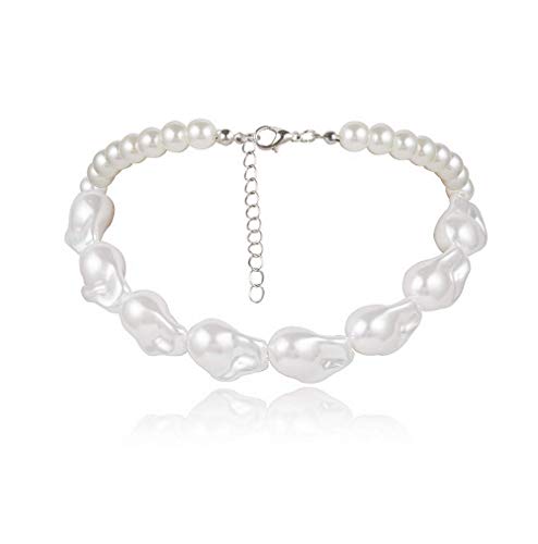 Cathercing Boho Baroque Irregular Pearl Pendant Choker Necklace for Women Vintage Charm Adjustable Chain Jewelry Simple Chic Cute Accessories Collocation on Beach