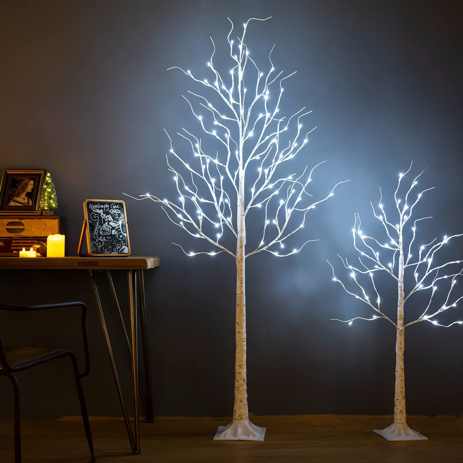 ZHOUDUIDUI Lighted Birch Tree, 4ft 48LED Birch Tree Lights, Mothers Day Decor Indoor Outdoor Artificial Twig Tree Light 9Modes Timer for 4th of July Christmas Home Party Wedding Decor,Warm& Cool White