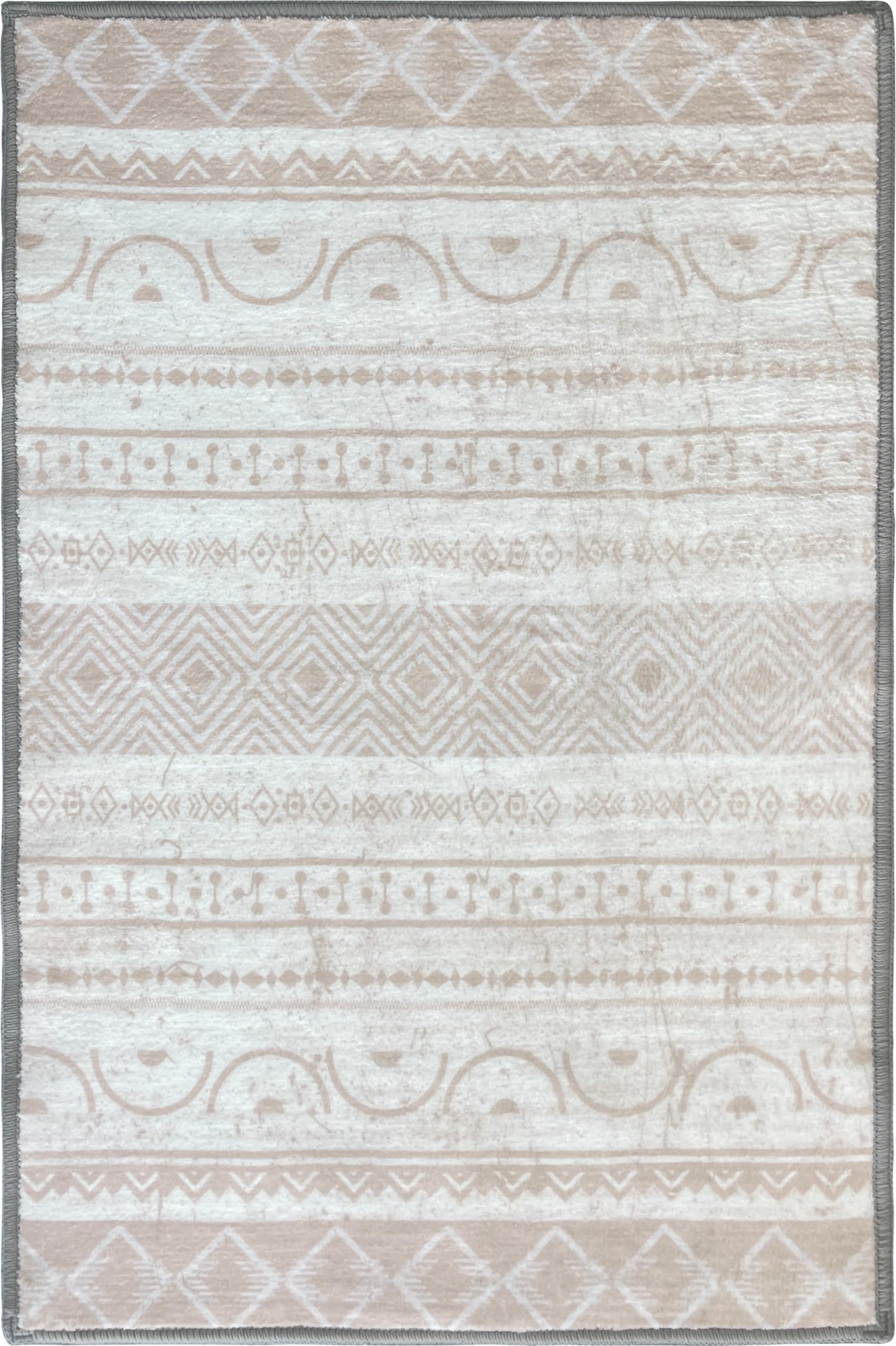 FAIOKAVER Geometric Washable Boho 5'x7' Area Rug - Non Slip, Foldable Indoor Carpet for Living Room, Bedroom, Kitchen-Easy to Clean, Durable and Stylish,Beige