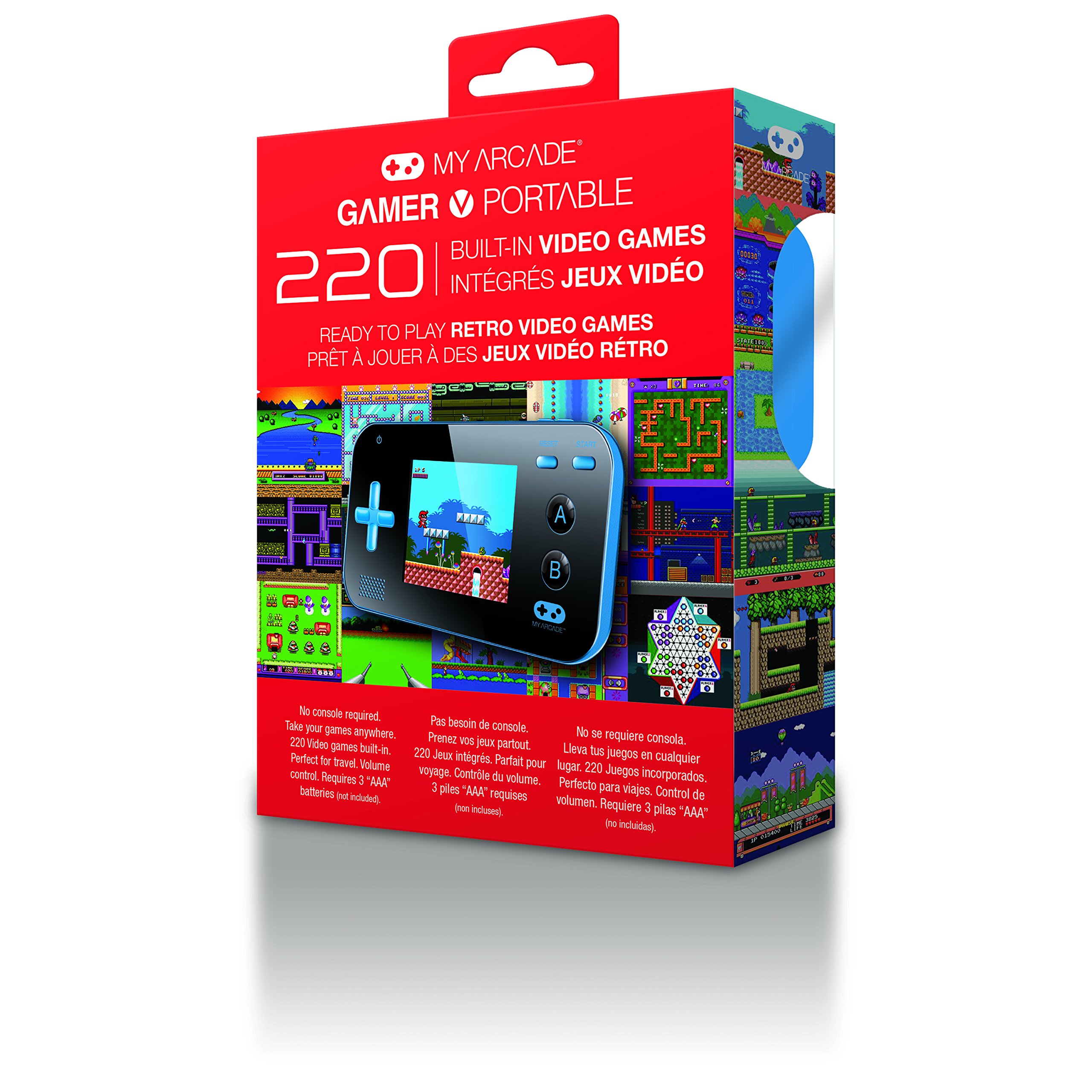 My Arcade Gamer V Portable - Handheld Gaming System - 220 Retro Style Games - Lightweight Compact Size - Battery Powered - Full Color Display - Volume Buttons - Blue