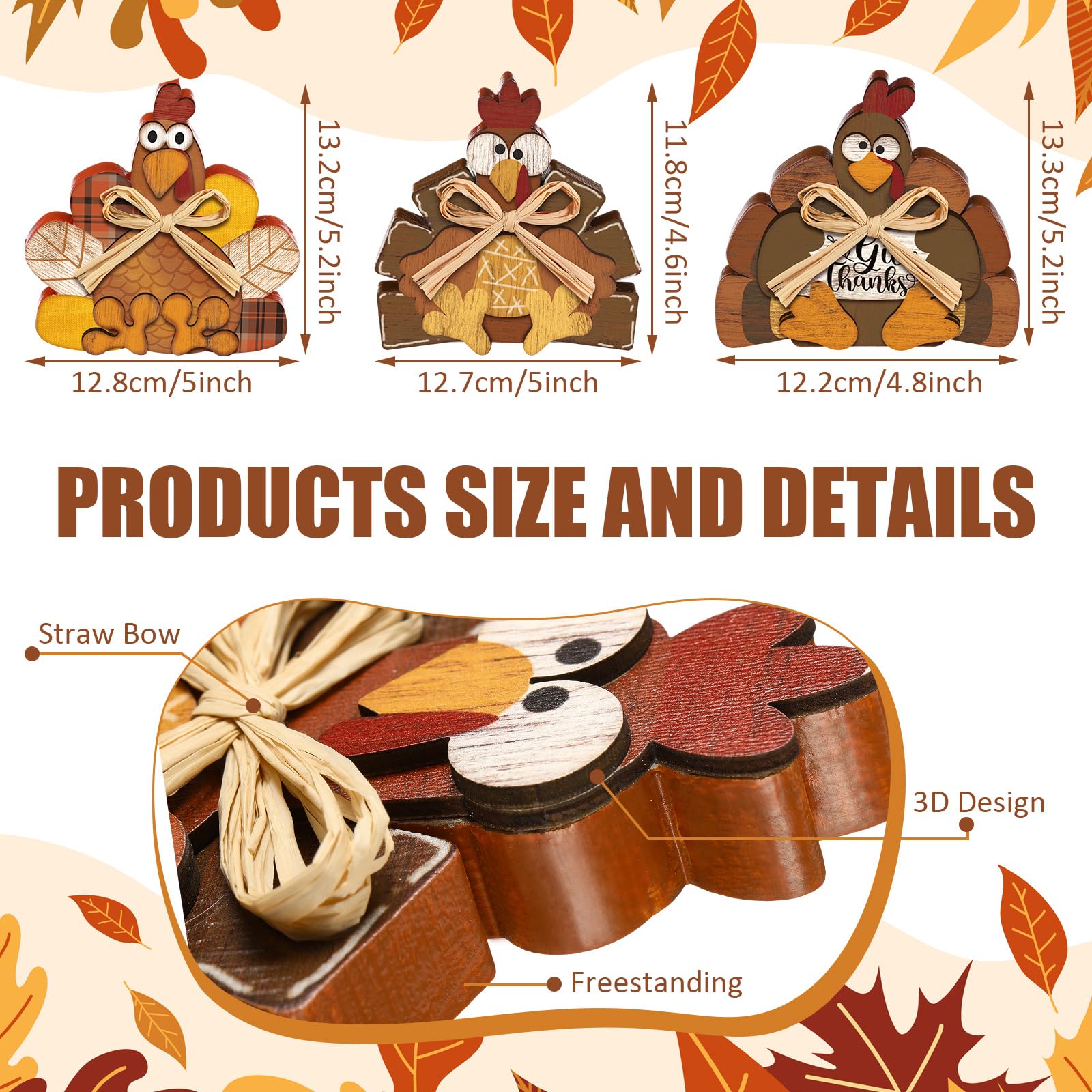 Ferraycle 3 Pcs Thanksgiving Turkey Decor Fall Decor Autumn Farmhouse Sign Rustic Tiered Tray Decorations Table Centerpieces Standing Wooden Block Sign for Halloween Home Kitchen