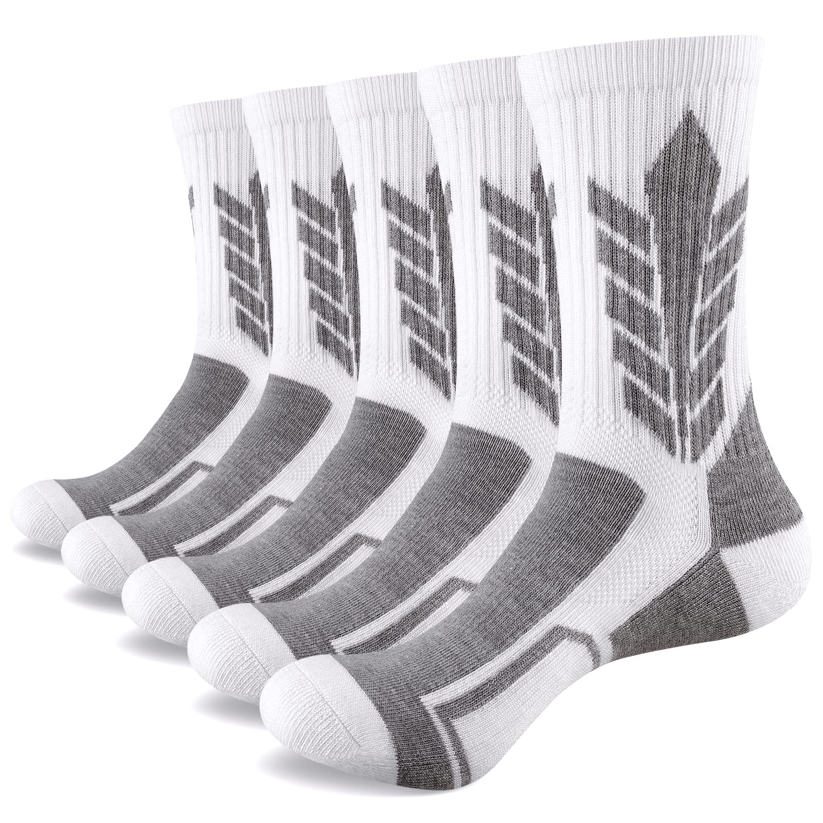 COOVAN Mens Hiking Socks Crew Cushion Athletic Elastic Arch Support Running Tab Crew Socks 5 Pairs