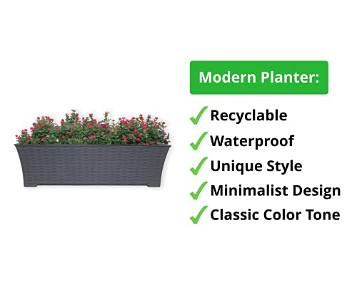 Elly Décor Set of 2 24x8 Rectangular Modern, Resistant and Self Watering Planter with Rattan-Like Finish, 24", Gray