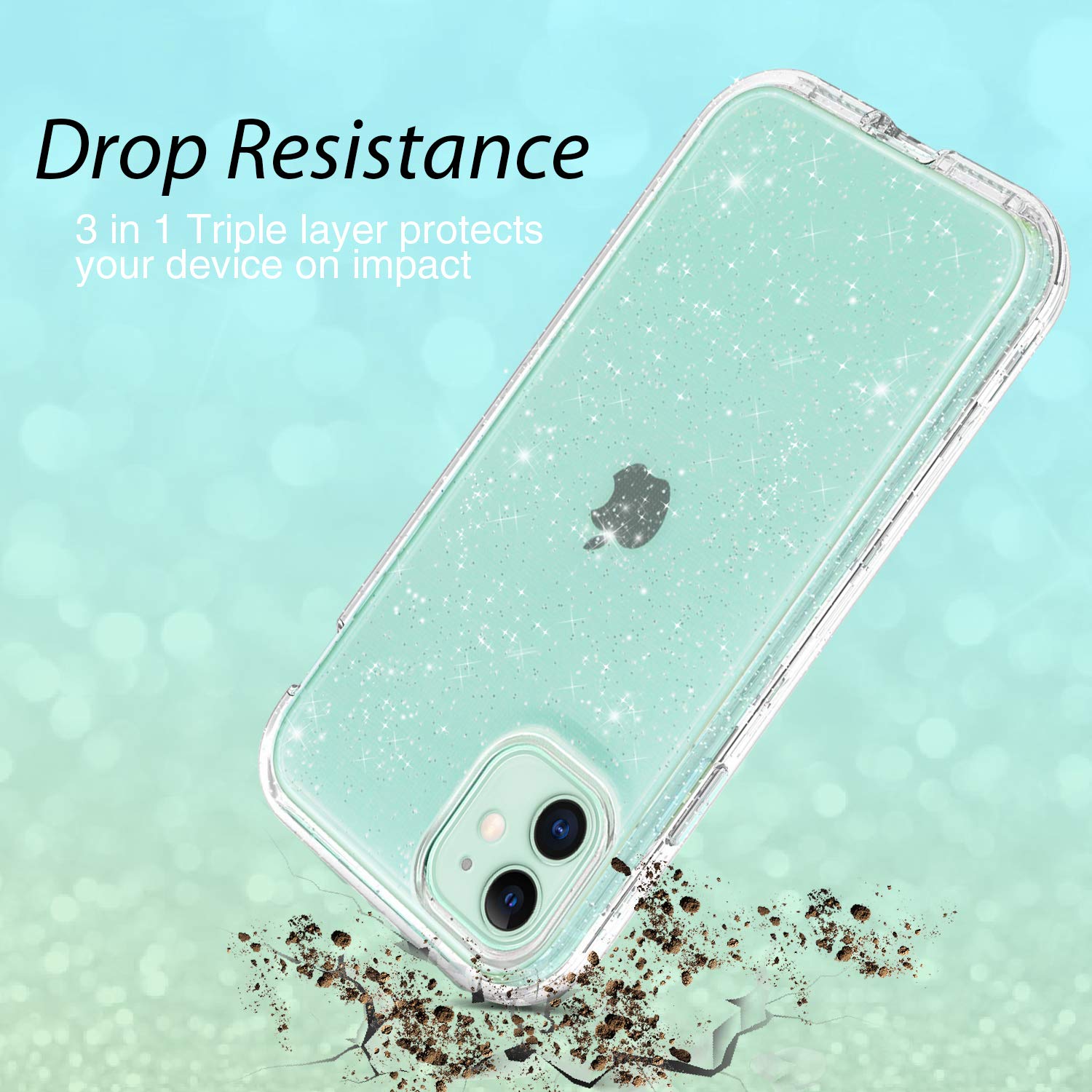 Coolwee Crystal Glitter Full Protective Case for iPhone 11 Heavy Duty Hybrid 3 in 1 Rugged Shockproof Women Girls Transparent for Apple iPhone 11 6.1 inch Shiny Clear Bling Sparkle