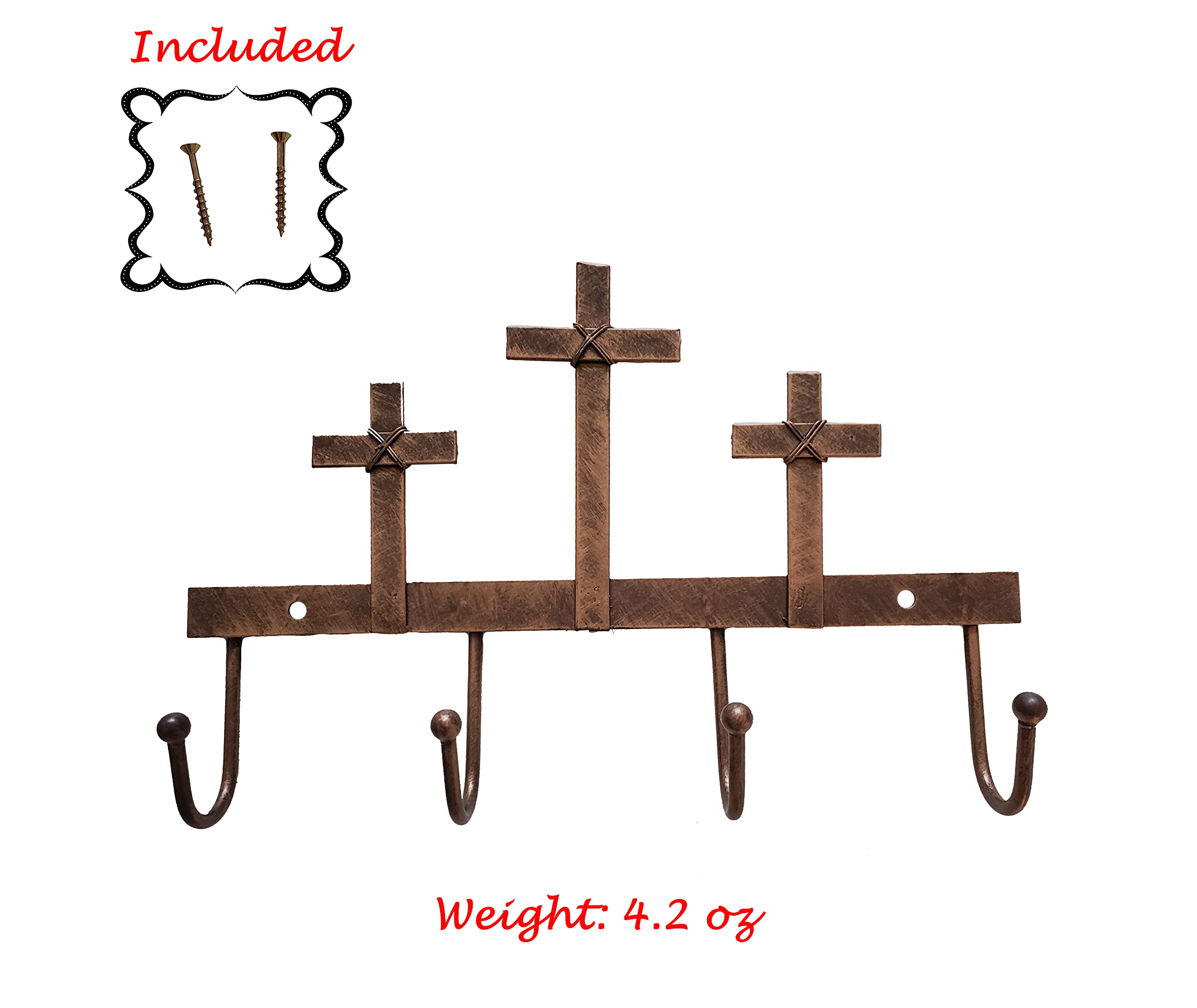 Key Holder Rustic Style Metal Cross Decorative Wall Mounted Hanger 4 Hook ( 9.5" W x 5.5" H x 1.2" D)
