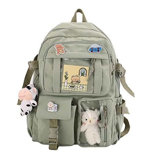 KUJIAPIN Casual School Backpack For Teen Girls Boys with Cute Pin Accessories Plush Pendant