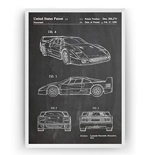 Magic Posters Ferrari F40 1990 Patent Print - Sports Car Poster Giclee Art Garage Wall Decor Vintage Man Cave Blueprint Gift - Frame Not Included
