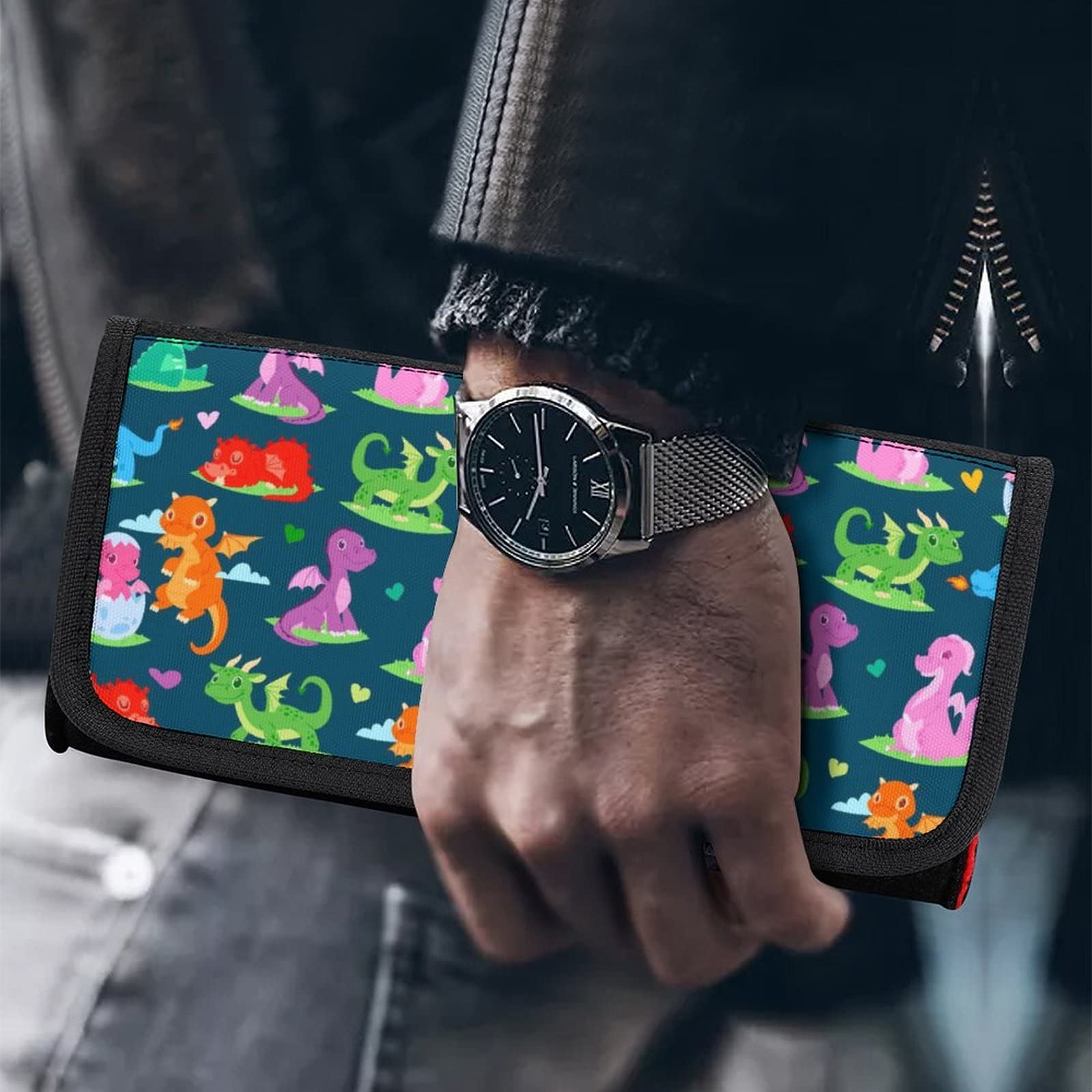 Colorful Cute Dragons Carrying Bag Compatible with Switch Protective Case Slim Felt Pouch with 5 Game Cartridges Holders